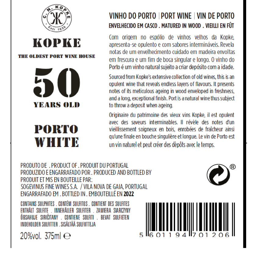 KOPKE 50 YEARS OLD WHITE (0,375L) – Kopke Group Wine Shop USA